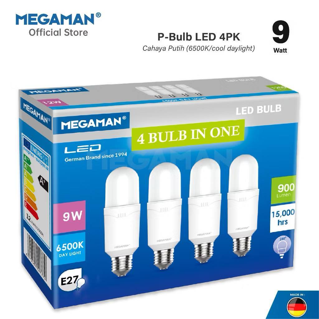 Jual Megaman Bohlam Lampu P Bulb 9 watt family pack isi 4 pcs | Shopee Indonesia