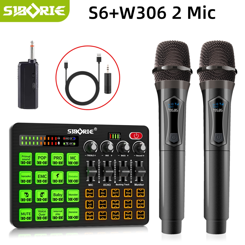 Jual Siborie【COD】S6 Sound Card + W306 Profesional Two Mic Wireless ...