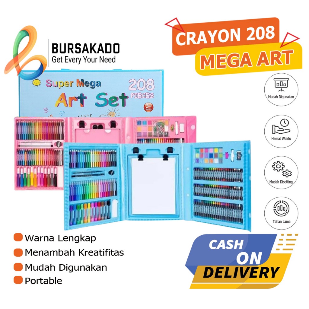 Jual Alat Lukis Set Super Mega Art 208 PCS Crayon Oil Paste Pensil ...