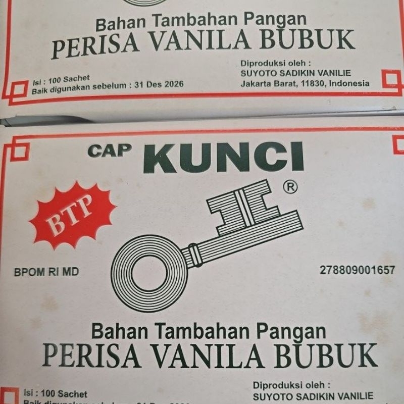 Jual perisa vanila bubuk cap kunci 1box (1gr*100 sch Exp terbaru/lama ...