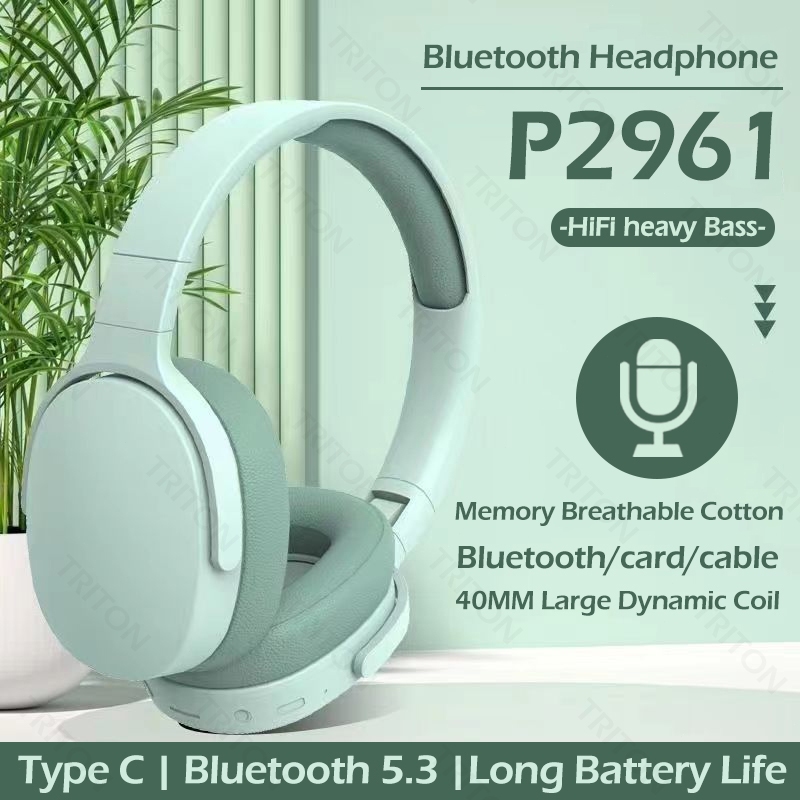 Jual P2961 Portable Foldable Bluetooth Headphone with Mic Stereo HiFi ...