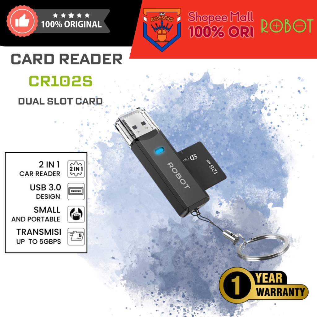 Jual ROBOT CR102S USB 3.0 Cap Design with 2 Slot Card Reader Black ...