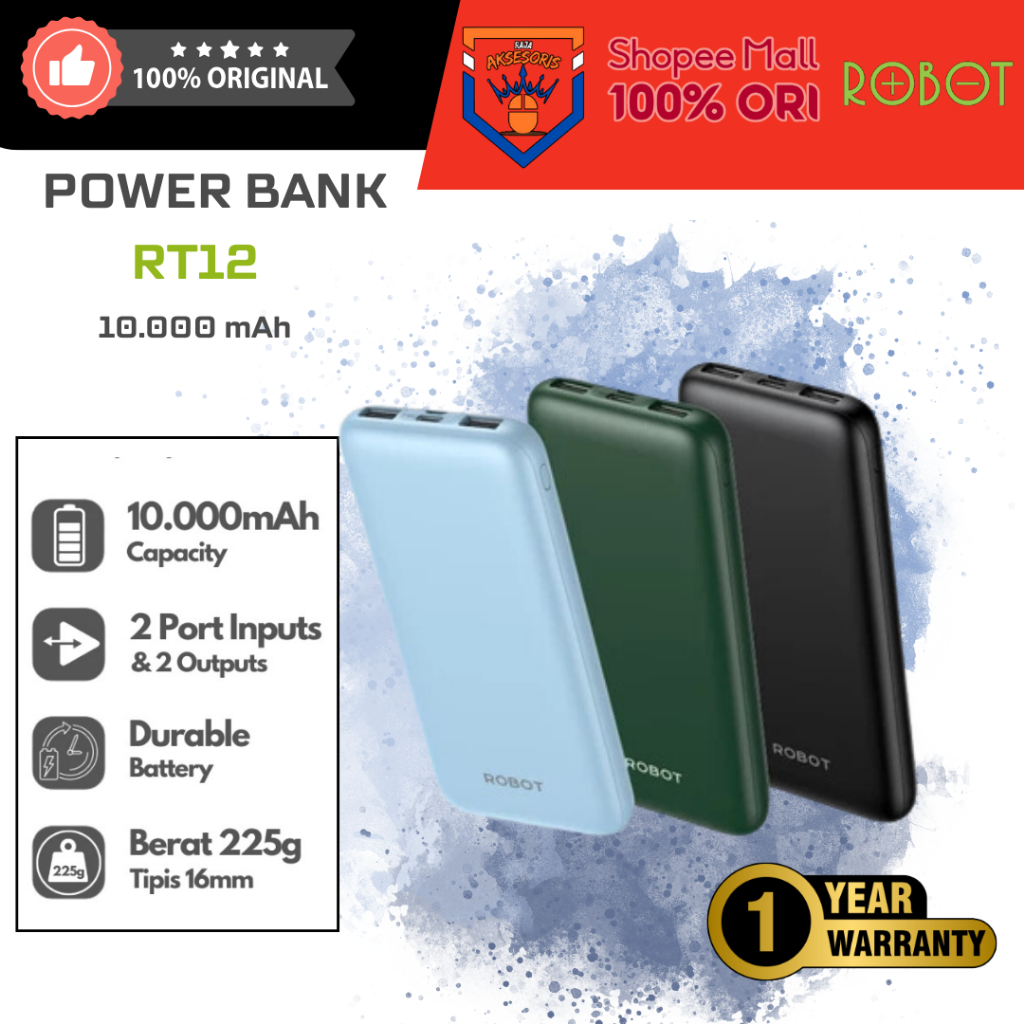 Jual ROBOT PowerBank RT12 10000 mAh Dual Input Output Slim Original ...