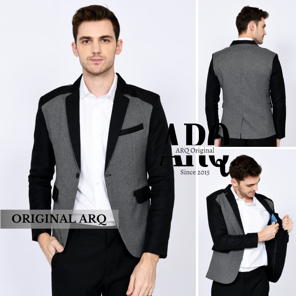 Jual Jas Blazer Combinasi Abu Hitam Kancing 2 Jas Slimfit Formal ...