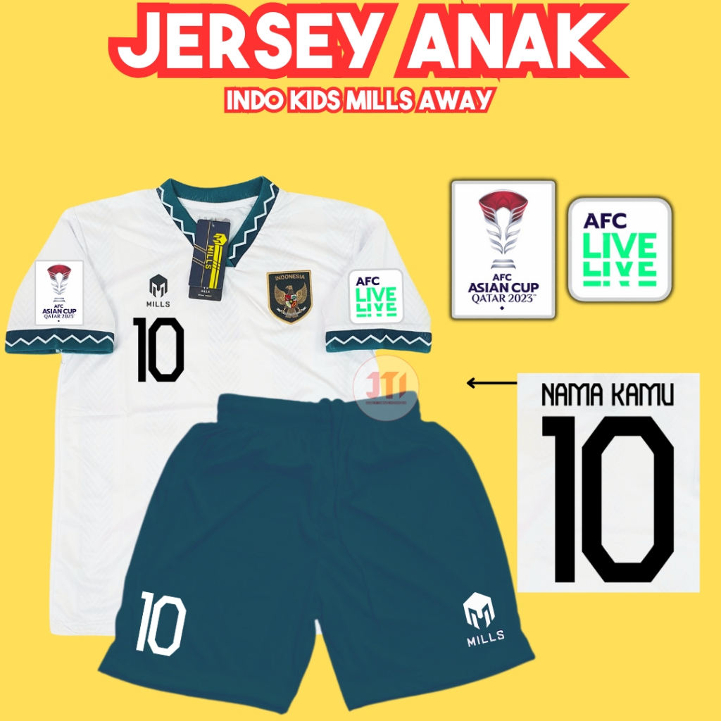 Jual Jersey Timnas Anak Laki laki baju bola indonesia Mills Away Putih Indo KIDS 2023 2024 Ori ...