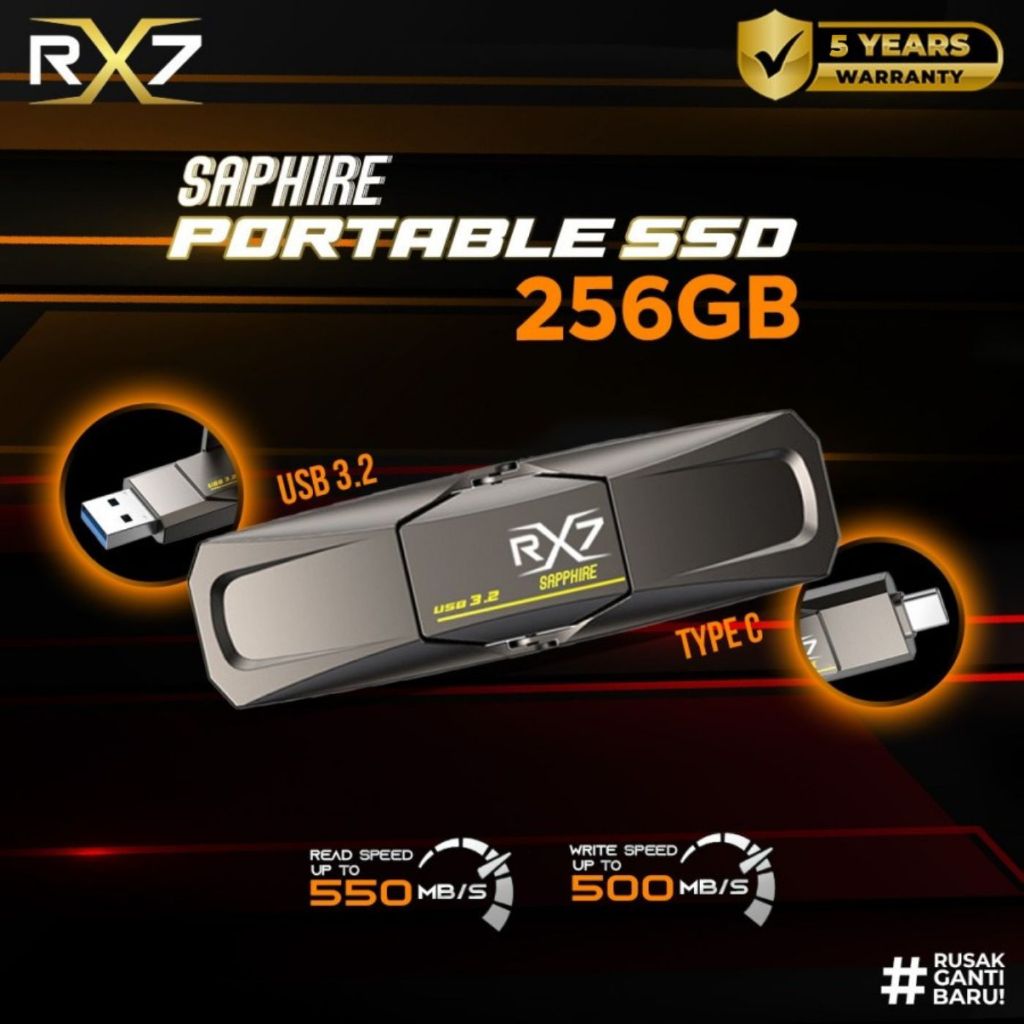 Jual SSD RX7 SAPPHIRE PORTABLE 256gb USB 3.2 type C / USSD EXTERNAL USB ...