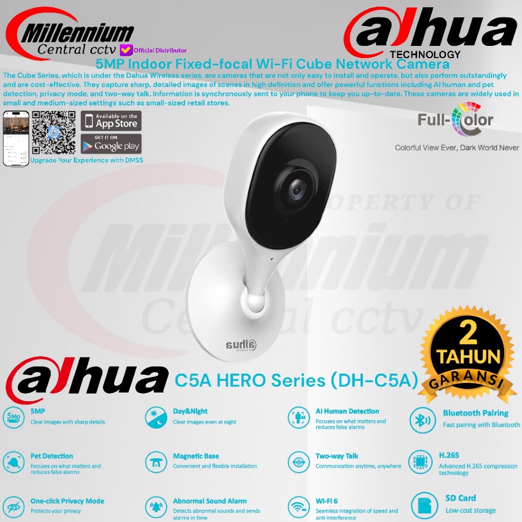 Jual IP CCTV DAHUA HERO C5A 5MP Indoor Fixed focal Wi-Fi Pan & Tilt Cube Network Camera | Shopee ...