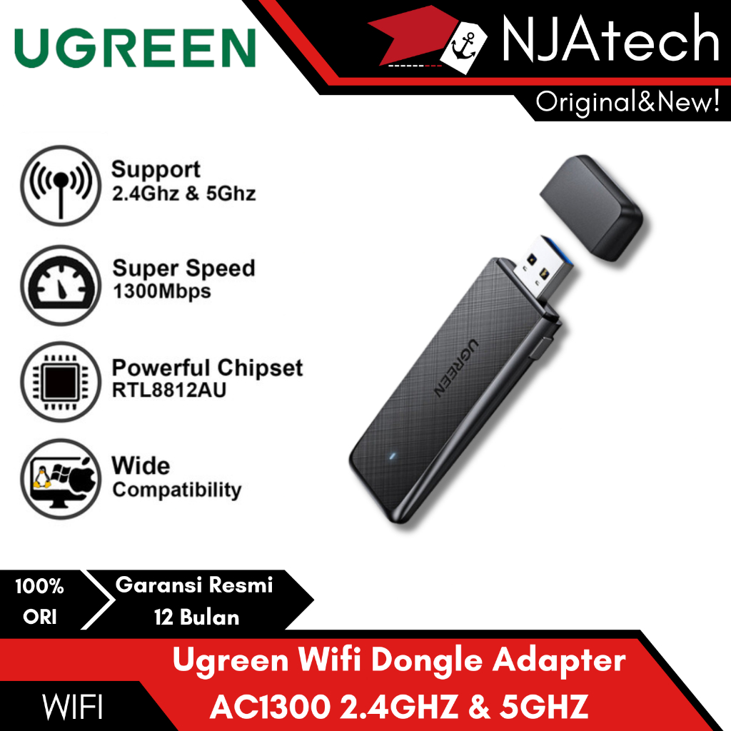Jual Ugreen USB Wifi Wireless Adapter Dongle 1300Mbps AC1300 Dual Band ...
