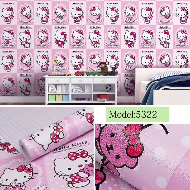 Jual Wallpaper Sticker Dinding Motif Hello Kitty Kotak Kilap Panjang 8 Meter x Lebar 45CM ...