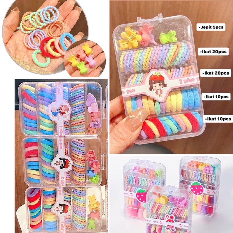 Jual Karet Iketan Rambut Mini Set Box isi 65Pcs lengkap Mix Warna Warni ...