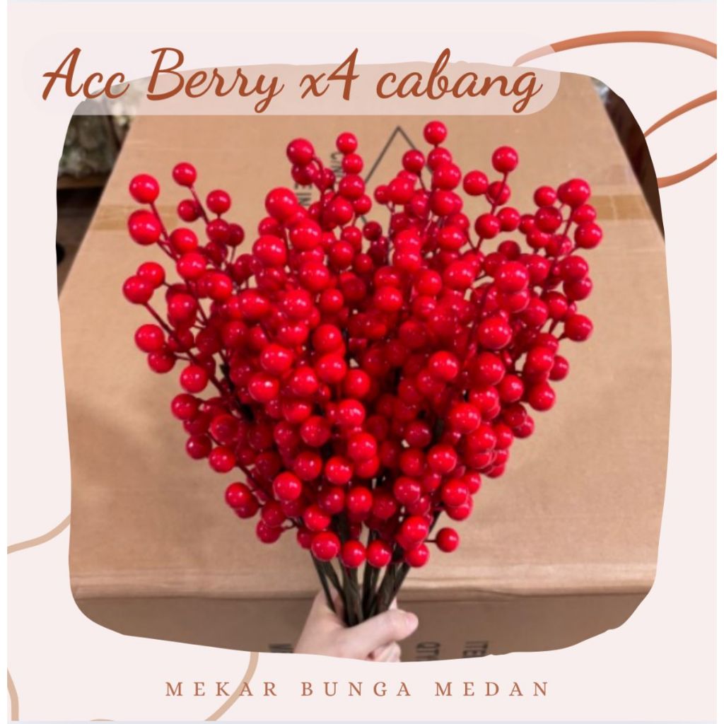 Jual (SC 29) - 38 CM Bunga Artifisial Aksesoris Red Berry x4 Cabang ...