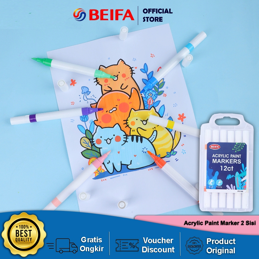Jual Beifa Spidol Akrilik / Acrylic Marker 12 Colors Double Tip Brush ...