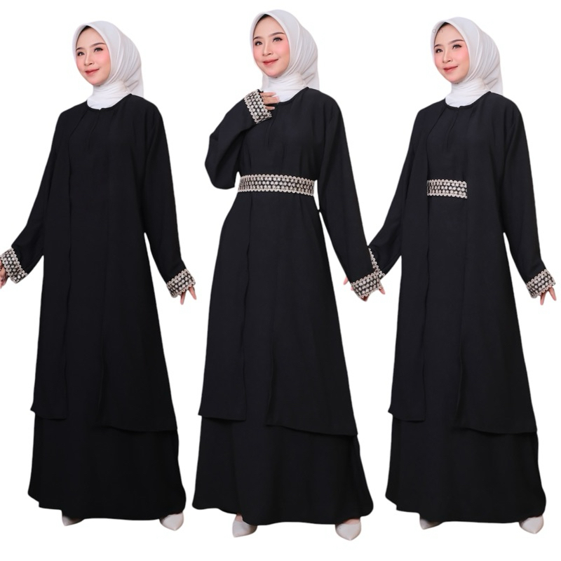 Jual Abaya GAMIS Hitam muslim 3 STYLE Terbaru Turkey Gamis dress Muslim wanita kombinasi ...
