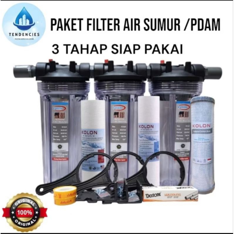 Jual PAKET FILTER AIR SUMUR ATAU PDAM 3 TAHAP / 3 HOUSING FILTER AIR 10 ...