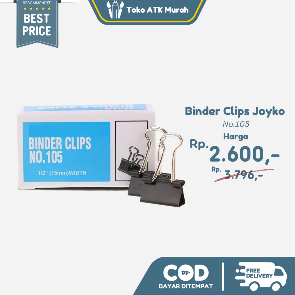 Jual Binder Clip No. 105 Joyko - Klip Hitam 1/2" (15 mm) isi 12 Buah ...