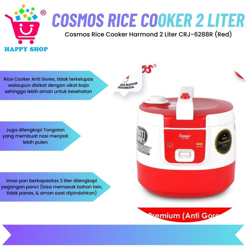 Jual Cosmos Rice Cooker Harmond 2 Liter CRJ-6288R (Red) | Shopee Indonesia