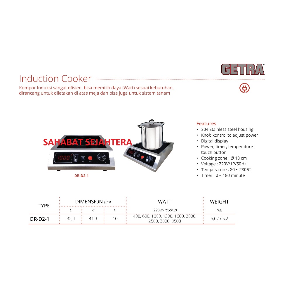 Jual GETRA Induction Cooker DR-D2-1 Kompor Induksi Elektrik Komersial ...