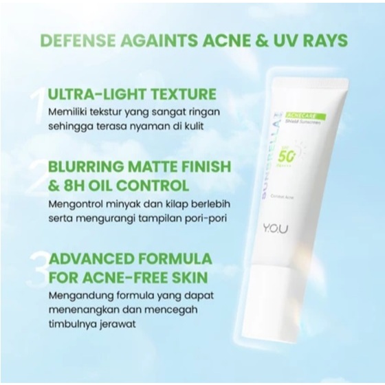 Jual YOU ( Y.O.U ) Sunbrella Pro Acnecare Shield Sunscreen SPF 50+ PA ...