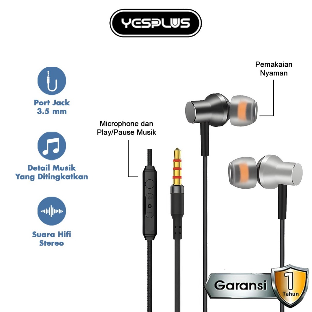 Jual Headset/Handsfree YESPLUS YS-303 Earphone+Mic High Sound Garansi Resmi 1 Tahun | Shopee ...