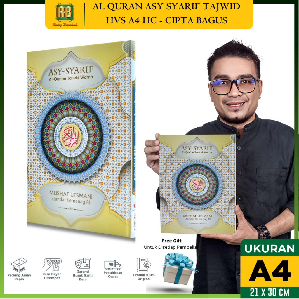 Jual Mushaf Alquran Asy Syarif A4 Besar HC Tajwid Warna Al Quran Utsmani Non Terjemah Ayat Pojok ...