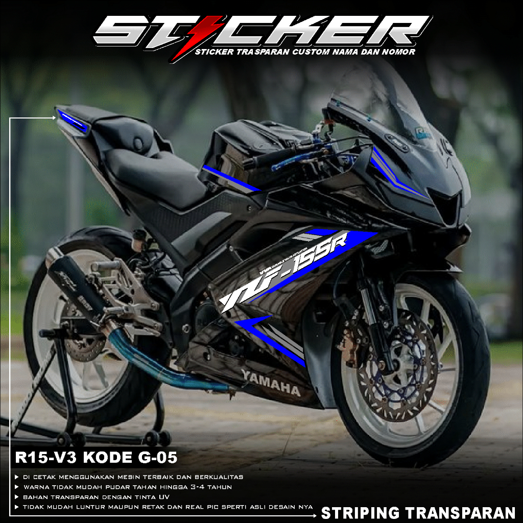 Jual STRIPING R15 V3 TRANSPARAN UV MINIMALIS KONSEP DESAIN ZX 250 STIKER KEREN VIRAL 005 ...