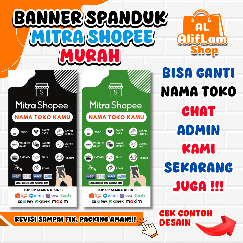 Jual CETAK BANNER SPANDUK MITRA SHOPEE | VERSI AS_09 | BISA GANTI NAMA TOKO | Shopee Indonesia