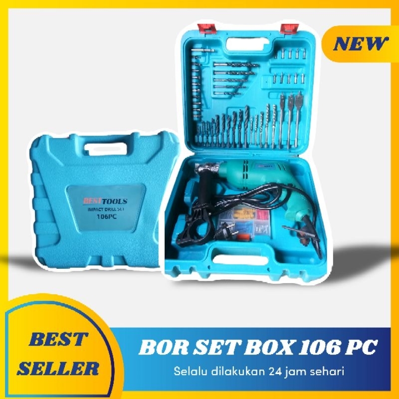 Jual Mesin bor set box 106 PC / impact drill set beton kayu besi 13MM ...