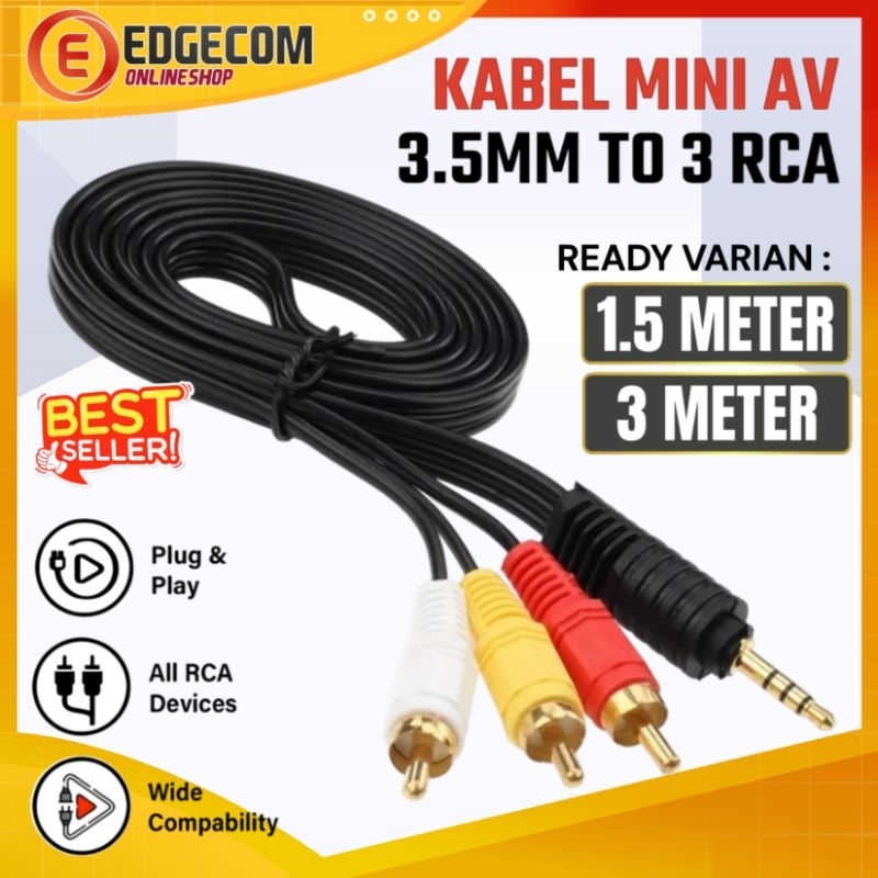 Jual Kabel AV 3.5mm to 3 RCA MINI AV Audio Video 1.5 Meter / 3 Meter | Shopee Indonesia