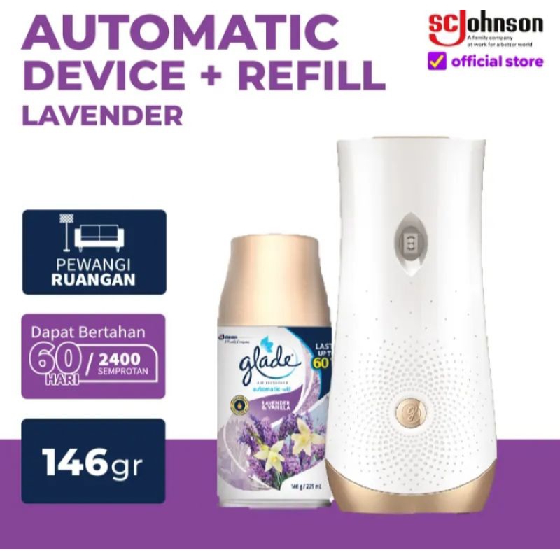 Jual Glade Matic Spray Devices + Free Refill Lavender & Vanila 225ml Pengharum Ruangan | Shopee ...