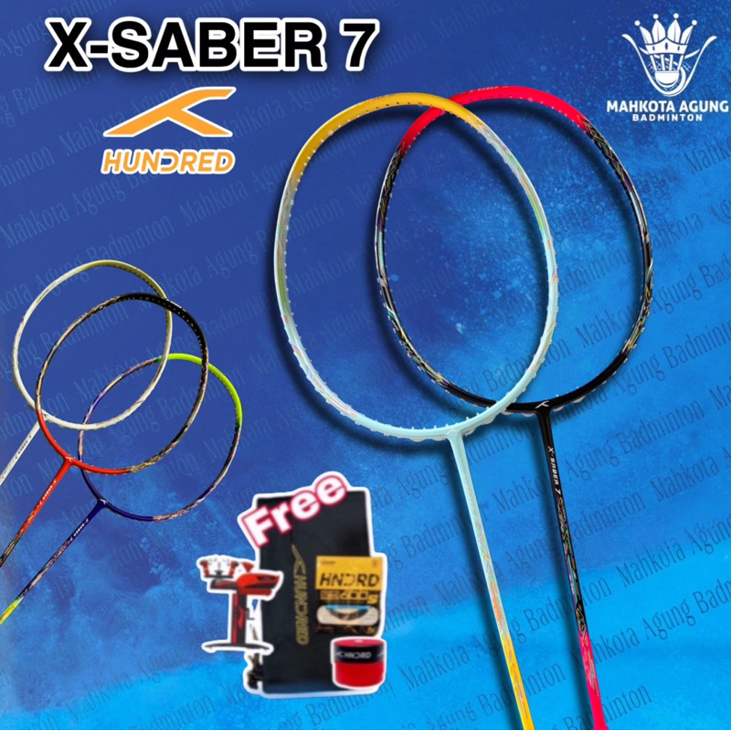 Jual RAKET BADMINTON HUNDRED X SABER 7 ORIGINAL 32 lBS SMASH POWER ...