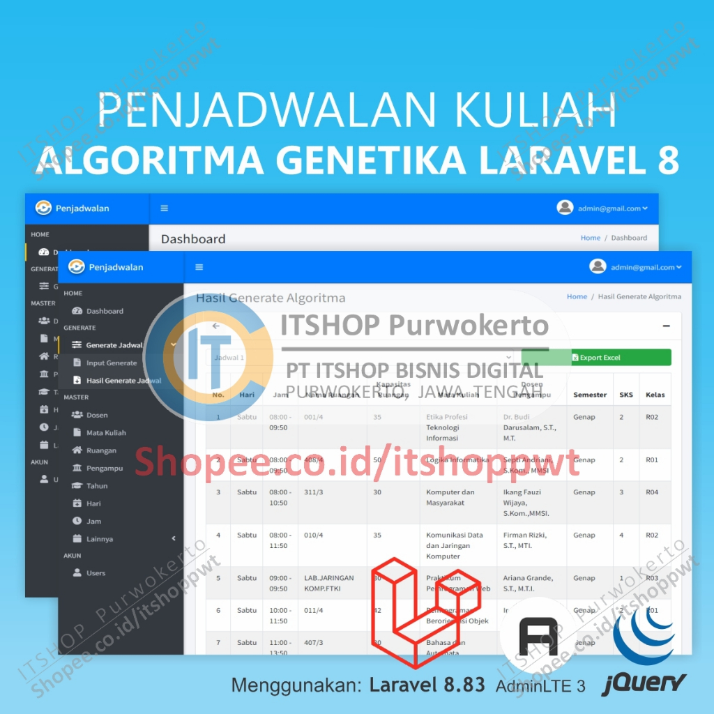 Jual Source Code Aplikasi Web Penjadwalan Kuliah Algoritma Genetika menggunakan Laravel | Shopee ...