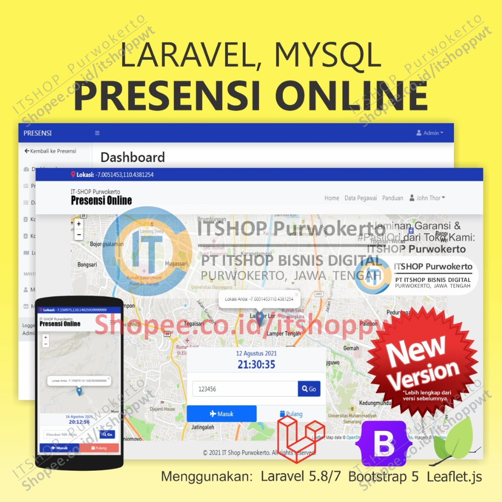 Jual Source Code Aplikasi Web Presensi Online WFH WFO Laravel 7 Fitur Lokasi Maps LeafletJS ...