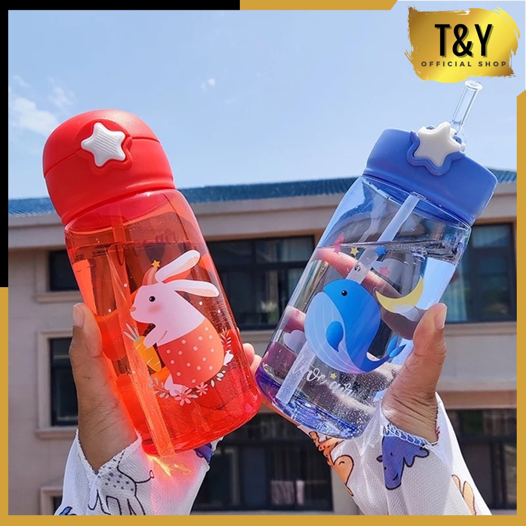 Jual T&Y Botol Minum Anak Karakter Kartun Lucu 520Ml BPA FREE Botol Air Minum Anak Sedotan Lucu ...