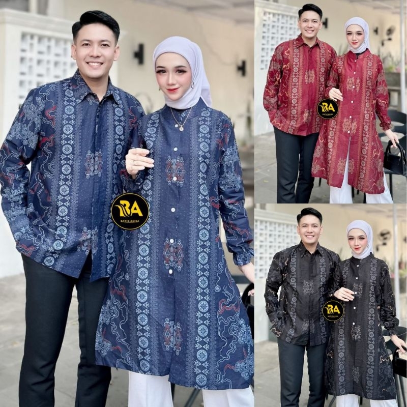 Jual Batik Couple (GMBATIK) - Exclusive Batik Couple Tunik Kancing Depan Kemeja Batik Lengan ...