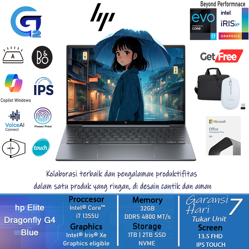 Jual HP EliteBook DragonFly G4 Intel Evo Core i7 1355U Ram 32GB DDR5 ...