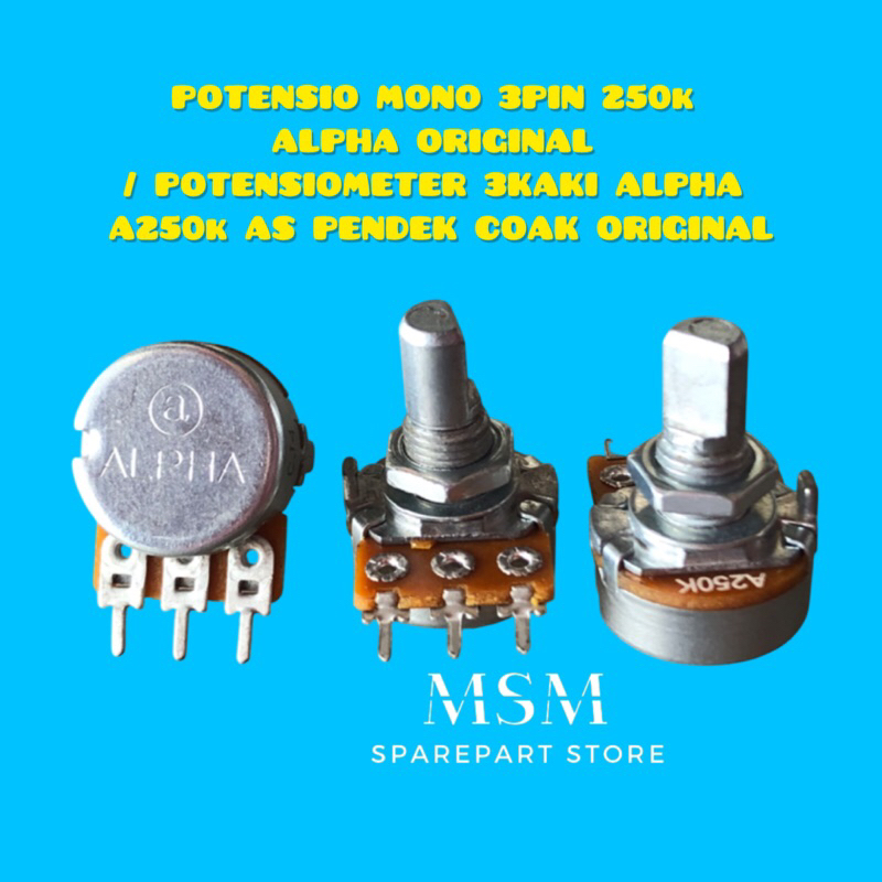Jual POTENSIO MONO 3PIN 250k ALPHA ORIGINAL / POTENSIOMETER 3KAKI ALPHA ...