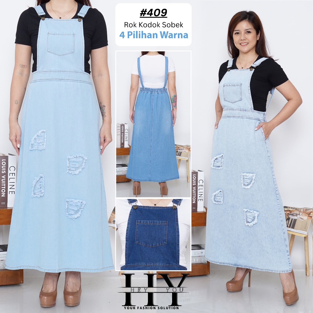 Jual Rok kodok Overall panjang bahan jeans premium model sobek tapi ...