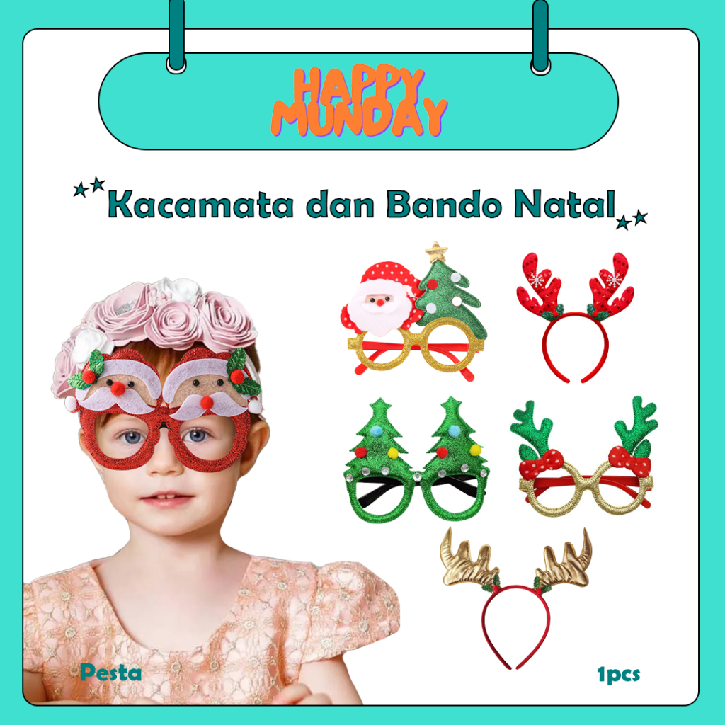 Jual Happymunday Bando dan Kacamata Tema Natal Christmas | Shopee Indonesia