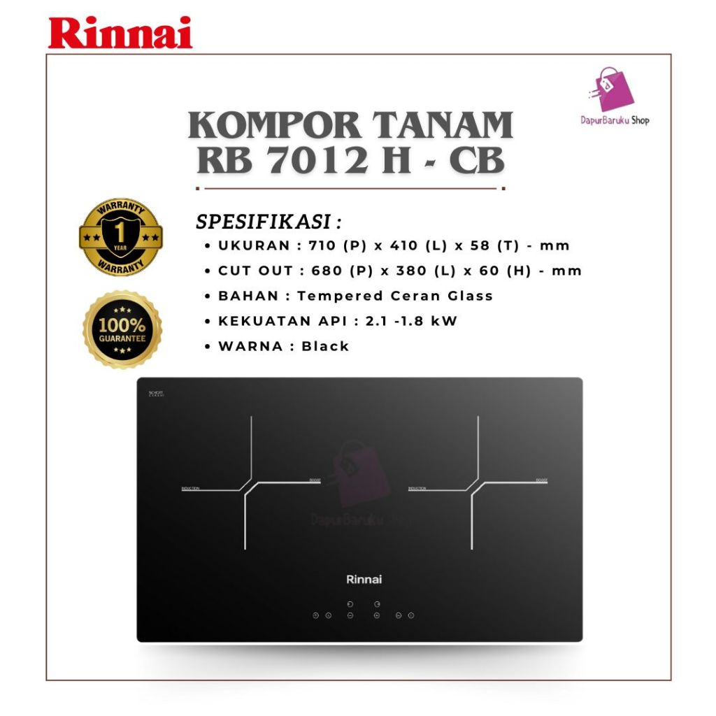 Jual Rinnai Kompor Tanam RB 7012H CB / RB 7012H-CB | Shopee Indonesia