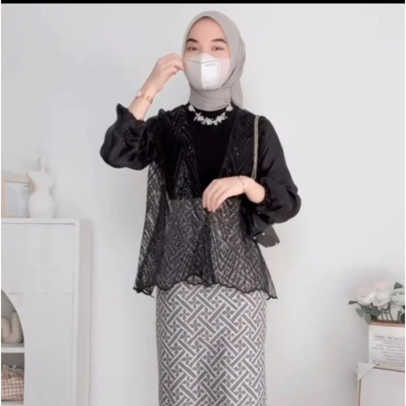 Jual Alea Outer Crop Brukat Organza full mutiara/ outer kondangan ...