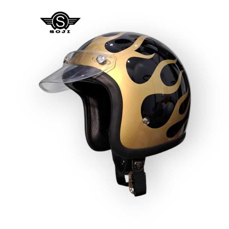 Jual SOJI Helm Slim Head 500tx Motif Api Gold Pet Transparan | Shopee ...