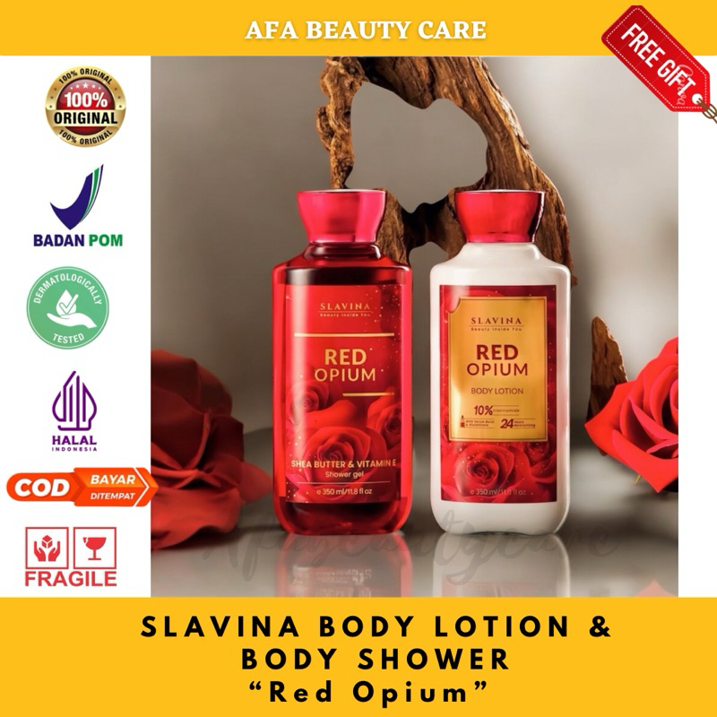 Jual (BUNDLING BODY CARE)SLAVINA Red Opium Series Body Lotion & Shower ...