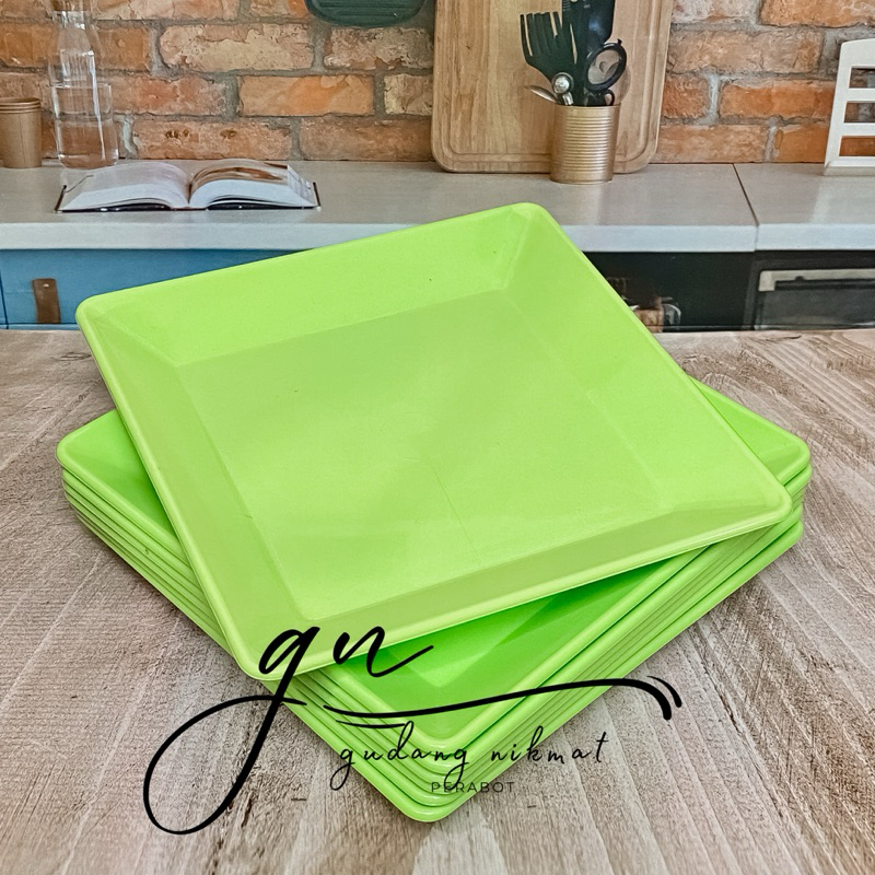 Jual (COD) 1 lusin Piring Persegi Semi Melamin Hijau Muda Dinnerware ...