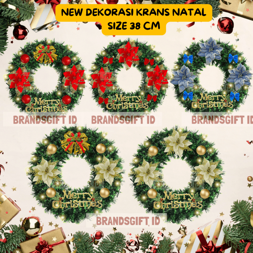 Jual Premium Krans Dekorasi Natal Pintu Wreath Krans Daun Hiasan Bunga ...