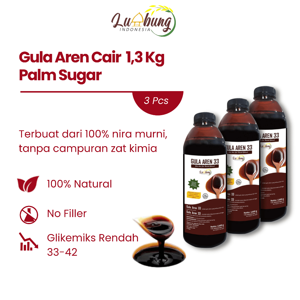 Jual (Paket Hemat 3 Pcs) Gula Aren 33 Cair Premium Palm Sugar Organik 1 ...