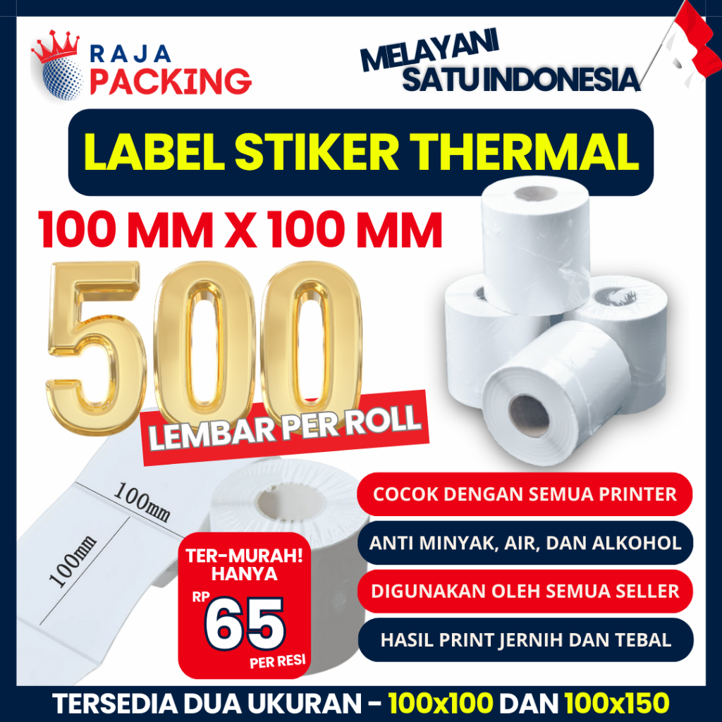 Jual Kertas Label Thermal 100MM x 100MM 500 Pcs Label Roll | Shopee ...