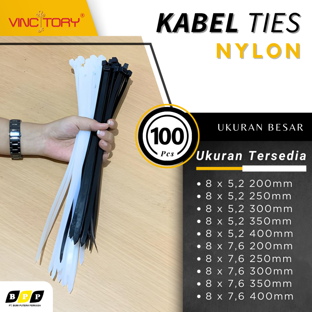 Jual KABEL TIES Warna Besar Hitam Putih isi 100pcs Ukuran 20cm 25cm 30cm 40cm VINCITORY Nylon ...