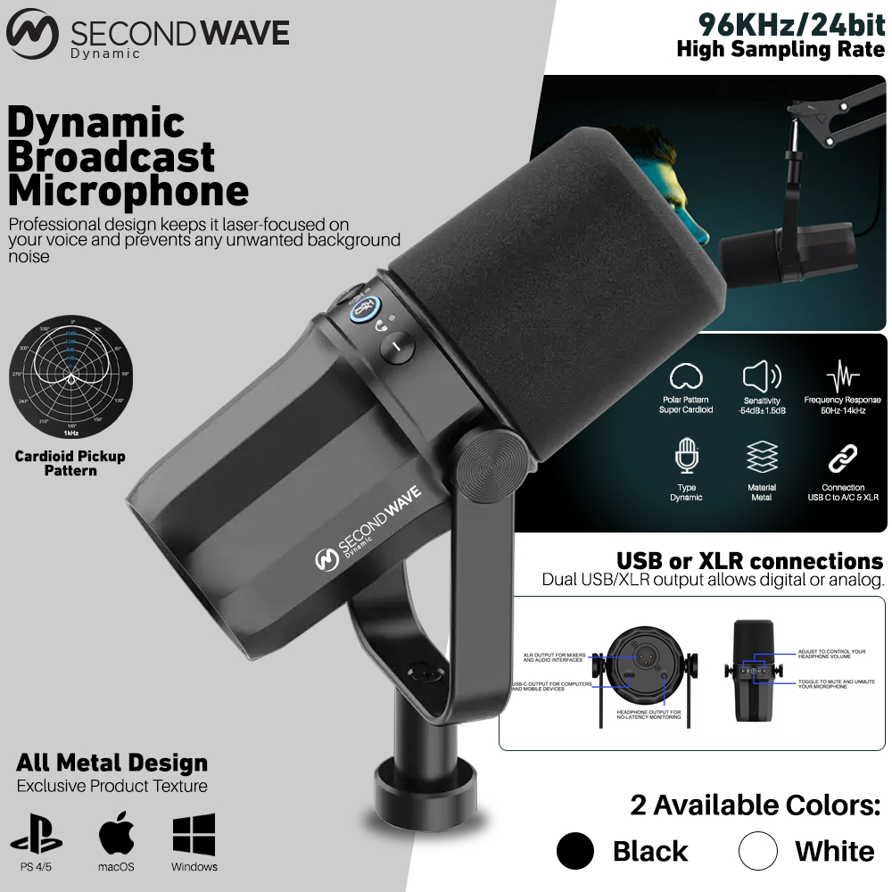 Jual SECONDWAVE Dynamic Microphone Cardioid For XLR USB Broadcast with ...