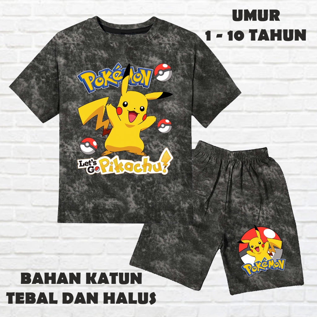 Jual Setelan lengan pendek anak usia 6 bulan-10 tahun motif pokemon ...