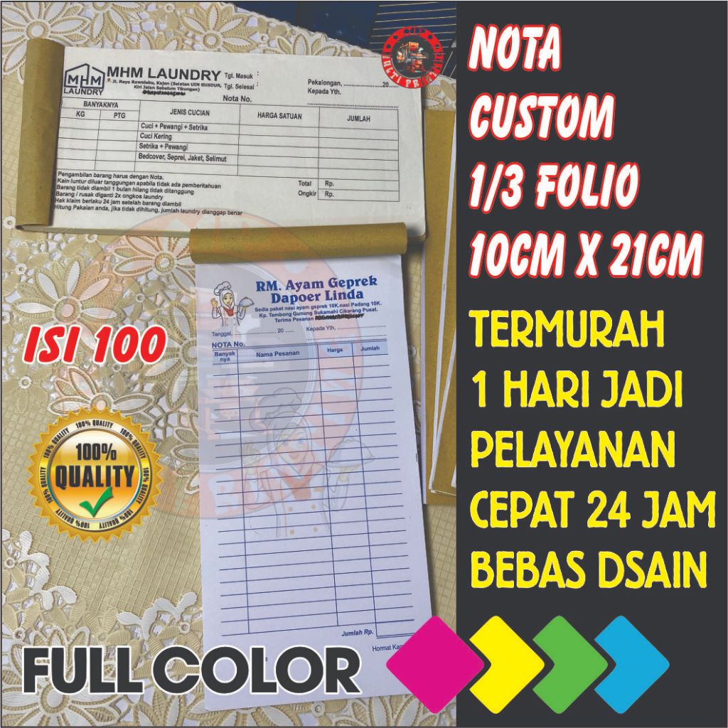 Jual nota custom 1/3 isi 100 grts dsain ukuran 10x21cm nota panjang bon ...